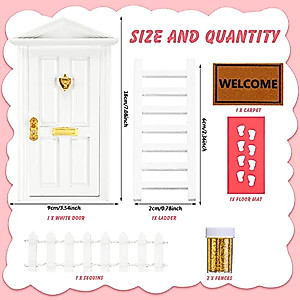 Tooth Fairy Door Kit Mini Wooden Tooth Fairy Door with Accessories Fairy Tale Education Learning Toy for Girls Dollhouse Fairy Garden Decoration DIY Craft Activities (White, Red, God, Brown)
