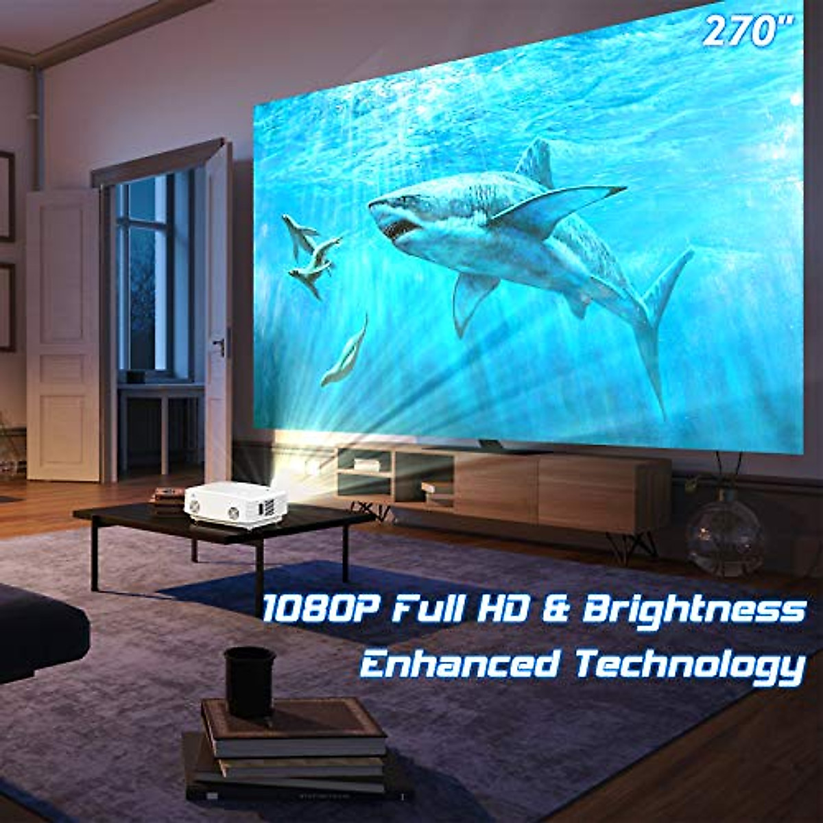 TMY Mini WiFi Projector 8500 Lumen, 1080P FHD Supported Portable Outdoor Movie Projector Synchronize Smartphone Screen, Compatible with iOS/Android/PC/TV Stick, HDMI USB AV TF, Indoor & Outdoor Use