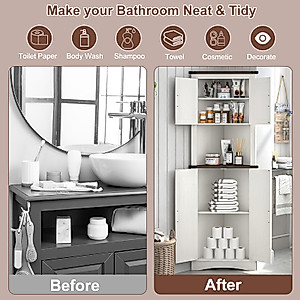 Hlivelood 68" Tall Farmhouse Corner Cabinet, 5-Tier Storage Cabinet with 4 Barn Doors & Adjustable Shelves, Bathroom Cabinet with Storage for Living Room, Kitchen, Bathroom, Rustic White