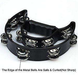 Bealuffe Tambourine Double Row Hand Held Percussion Tambourine with Metal Jingles for KTV Party (Black)