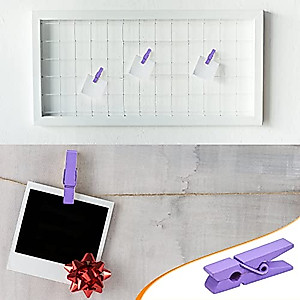 50pcs Purple Wooden Clothespins Mini Wood Paper Photo Clips Peg Pins Craft Clips for Wall Hanging Pictures Clothing Jewelry Items Home Party Wedding Decor