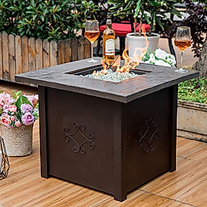 Nuu Garden 30-Inch Propane Fire Pit Table, 40,000 BTU Steel Fire Table for Outside with Lid and Fire Glass Beads and Cover for Parties, Patio, Backyard, Brown