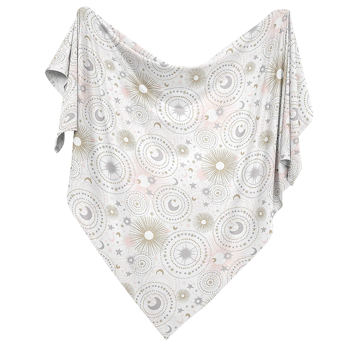Sweet Jojo Designs Star and Moon Baby Girl Swaddle Blanket Jersey Stretch Knit for Newborn or Infant Receiving Security - Blush Pink, Gold, and Grey Celestial