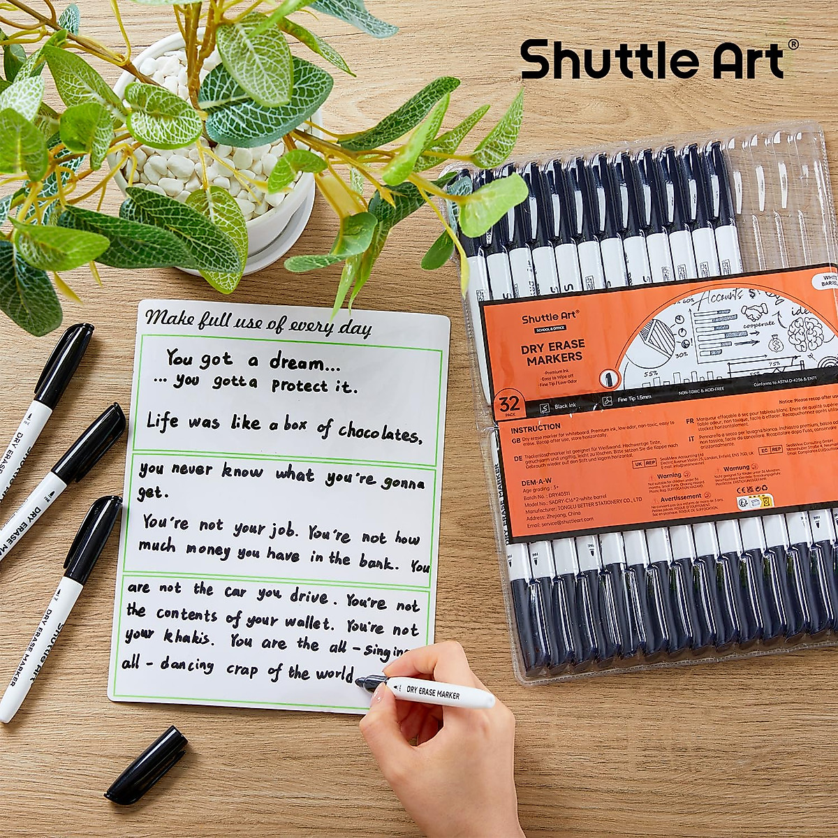 Dry Erase Markers, Shuttle Art 32 Pack Black Whiteboard Markers,Fine Tip Dry Erase Markers for Kids,Perfect for Writing on Whiteboards, Dry-Erase Boards,Mirror,Calender,School Office Supplies