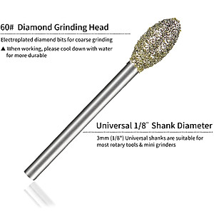 30Pcs Diamond Grinding Burr Drill Bit Stone Carving Rotary Tool Accessories Polishing Mix Set with 1/8 inch Shank, Diamond Coated Burr Bits Universal for Stone Glass Ceramics Engraving DIY Grinding