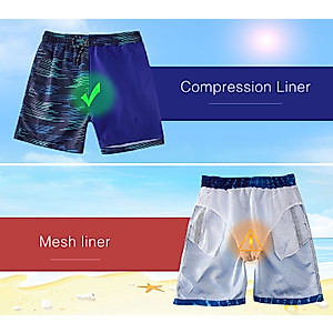 Cozople Boys Swimming Trunk with Boxer Brief Liner UPF Swim Shorts Compression Stretchy Bathing Suits Blue Grass Boardshorts Quick Dry Swimwear Size 10-12