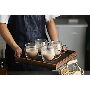 KitchenTour Insulated Coffee Mug 8 oz- Double Wall Glass Coffee Cup with Handle Set of 4 - Clear Glass Drinkware for Espresso，Cappuccino, Latte，Hot Beverages