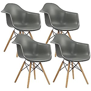 GOTMINSI Set of 4 Dining Chairs,Mid-Century Modern Dining Room Plastic Chairs, Outdoor Side Chairs with Wood Legs for Kitchen, Grey