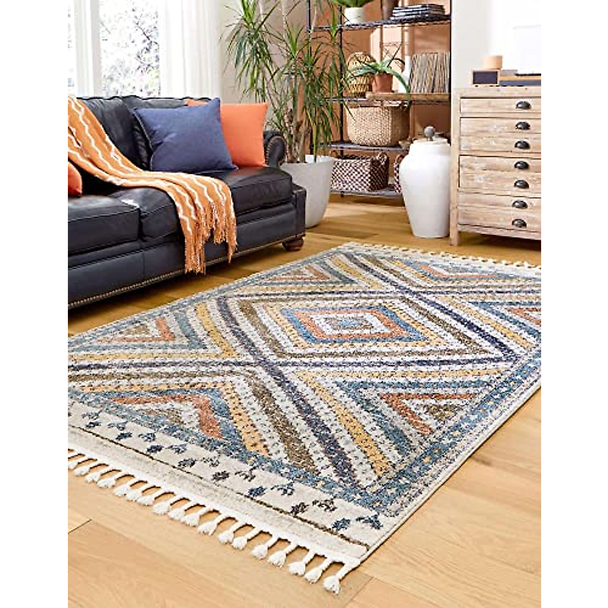 Unique Loom Aramis Collection Area Rug - Rio (Rectangular 7' 10" x 11' 0", Blue/ Ivory)