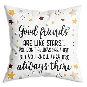 ZNGFON Good Friends are Like Stars Good Friendship Gift Throw Pillow Covers 18x18 Inch for Birthday，Galentine's Day，Friends Gifts for Women，Female，Her，Girls，Bestie Friends，Sisters，Soul Sister