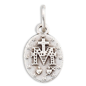 Catholica Shop Our Lady of Grace Mini Miraculous Medal Pendant - Silver Tone with Blue Enamel - Made in Italy. Pack of 12 Units.