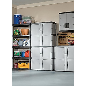 Rubbermaid Freestanding Storage Cabinet, Five Shelf with Double Doors, Lockable, Large, 690-Pound Storage Capacity, Gray, For Garage/Outdoor Storage of Garden Tools/Toys/Power Tools/Pool Accessories
