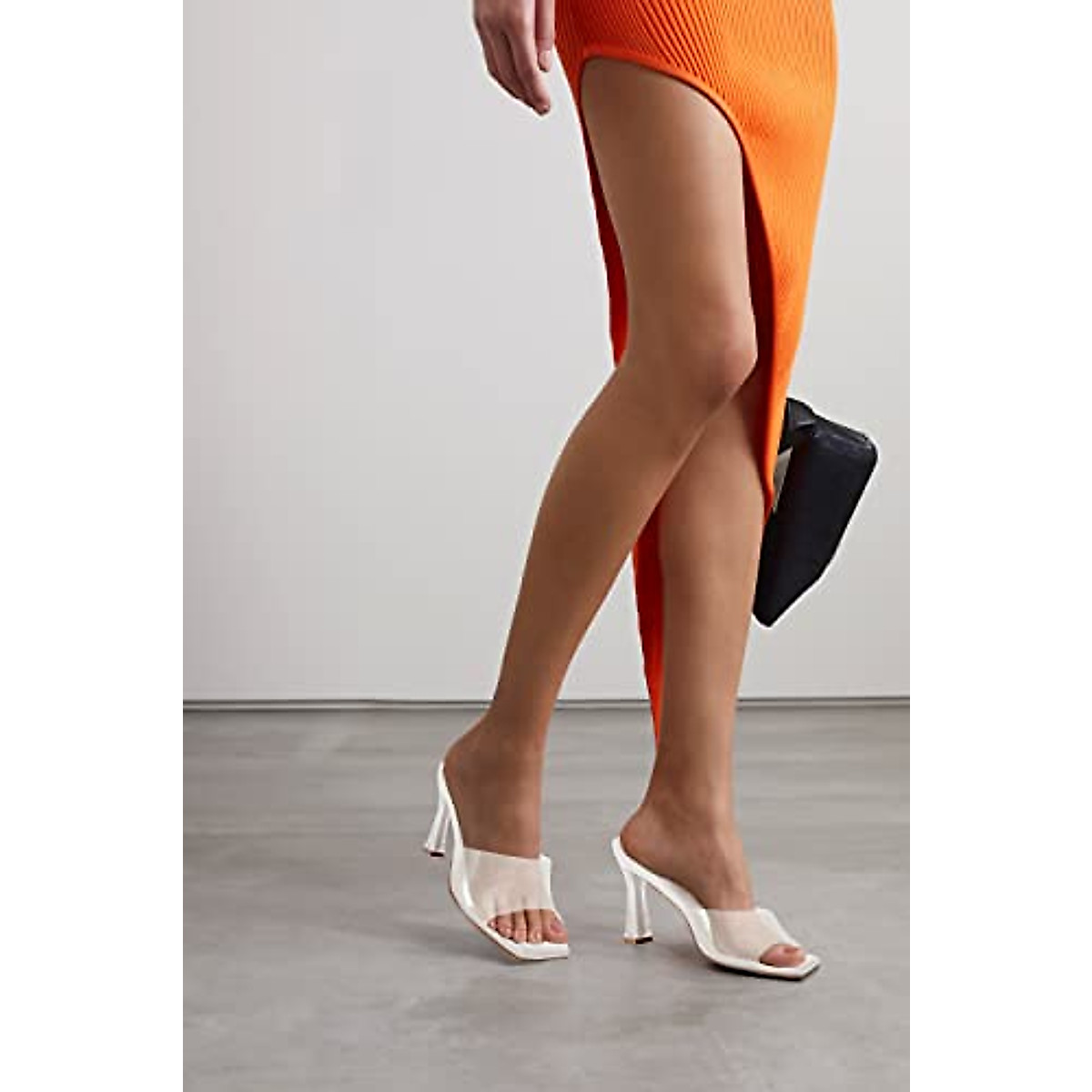 Junayuan Womens Clear Heels Sandals Square Open Toe Transparent Mules Sexy Stiletto Heel Slip on Backless Wedding Dress Shoes