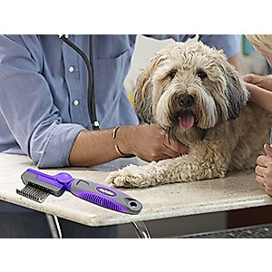 Hertzko Dematting Brush Comb - Safety Edges for Removing Dead, Matted & Knotted Fur from Cats & Dogs - Dog Detangler, Cat Brushes for Indoor Cats & Grooming Kit for Pet Hair Removal