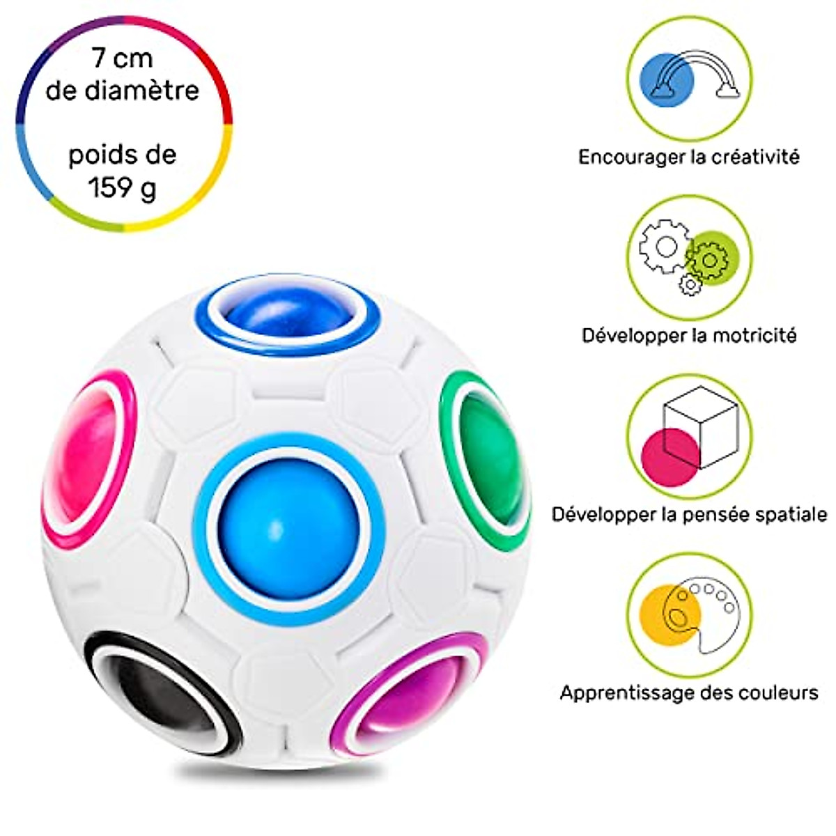 CUBIDI® Original Rainbow Puzzle Ball I Brain Teasers for Kids Ages 6-10 I for Boys and Girls 6+ Years I Travel Toy for Children | Fidget Ball Magic Ball