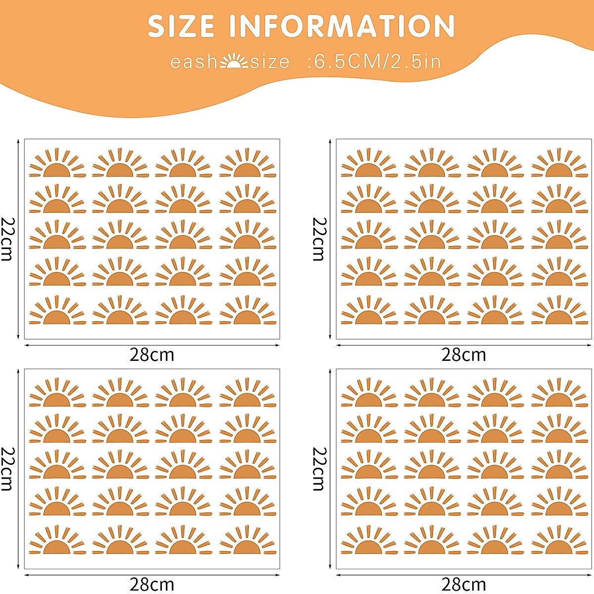 Sunshine Decal 4 Sheets Sun Wall Decal PVC Boho Wall Decals Removable Wall Sun Sticker Graphic Kids Playroom Decor for Nursery Kids Room Home Wall Art Playroom Decor (Half Sun Style)