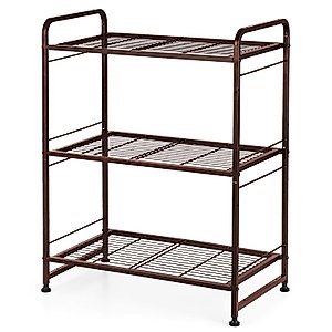Auledio 3 Tiers Metal Shelves, Unit Storage Rack, Wire Shelving with Leveling Feet for Kitchen Counter, Living Room, Bethroom, Toliet, Garage, Office - Bronze