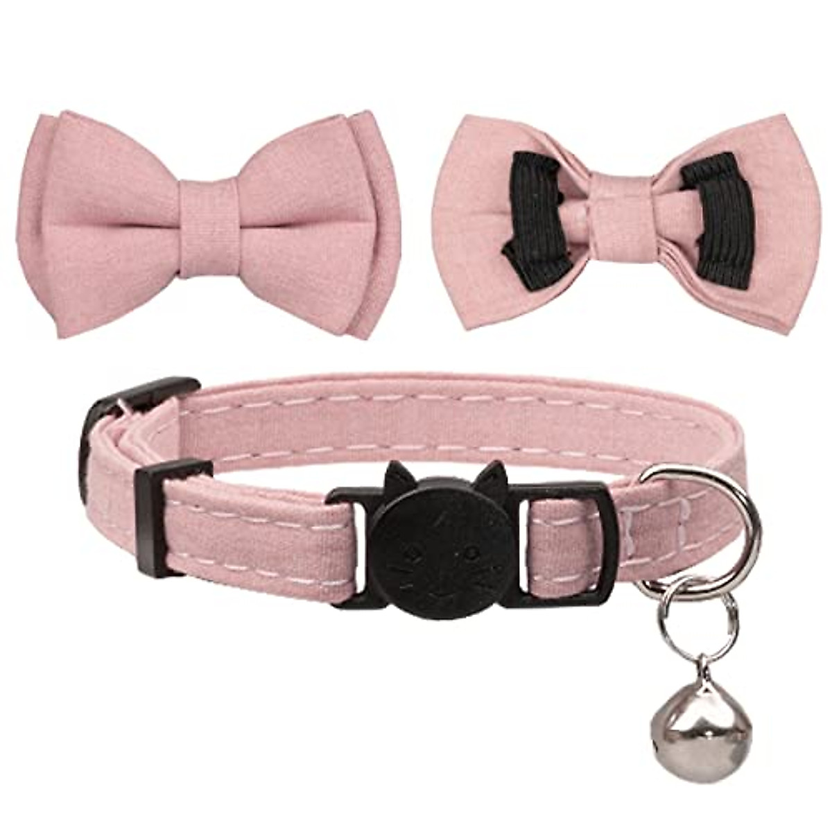 Gyapet Collar for Cats Pets Breakaway with Bell Bowtie Floral Bow Detachable Adjustable Safety Puppy 2pcs Pink Leopard & Pure