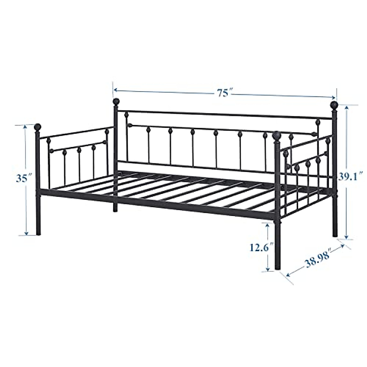 VECELO Twin Size Daybed Frame Metal Steel Slat Support/Strong Legs Headboard/Mattress Foundation