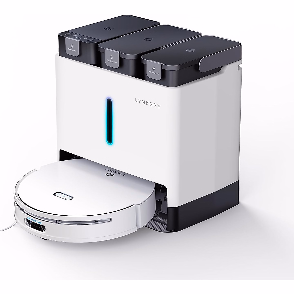 LYNKBEY M20 Pro Robot Vacuum and Mop Combo, Auto Mop Cleaning&Hot Air Drying, Self-Emptying&Refilling, Ultra Thin Robot Vacuum Cleaner, Compact Dock, 5000Pa Suction, AI Obstacle Avoidance, APP Control