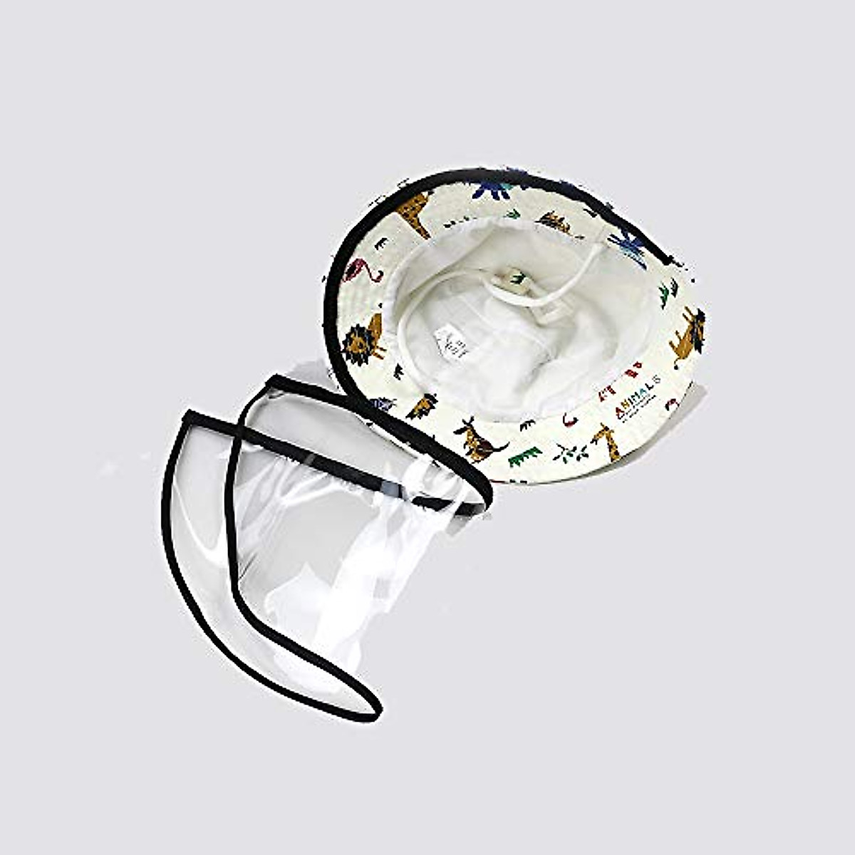 Toddler Bucket Hat Removable Face Shield Hat Cap for Baby Boys Girls Sun Hat UPF50 Anti Spitting Outdoor for Kids, Whiteanimal, 50cm/19.7"=12-24 Months