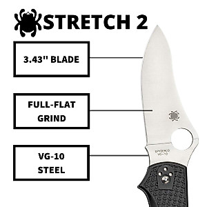 Spyderco Stretch 2 Signature Lightweight Hunting Knife with 3.43" VG-10 Stainless Steel Blade and Black FRN Handle - PlainEdge - C90PBK2