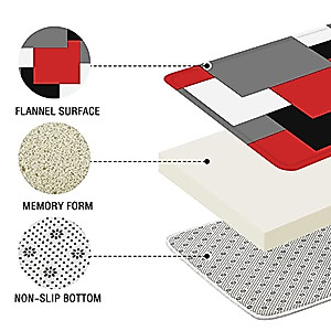 Gibelle 4 Pcs Geometric Red Shower Curtain Set with Non-Slip Rugs, Toilet Lid Cover and Bath Mat, Black Grey Modern Bathroom Decor Set with Shower Curtain and Rugs and Accessories