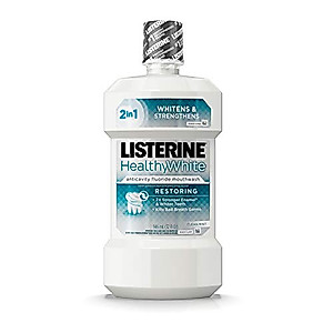 Listerine Healthy White Restoring Fluoride Mouth Rinse, Anticavity Mouthwash for Teeth Whitening, Bad Breath and Enamel Restoration, Clean Mint, 32 fl. oz(packaging may vary)
