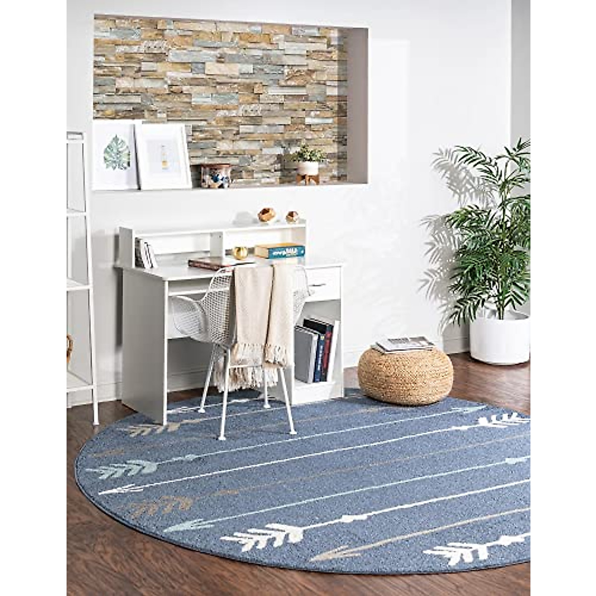 Unique Loom Autumn Collection Area Rug - Arrow (3' 3" Round, Navy Blue/ Gray)