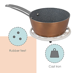 Home Basics Lattice Collection Cast Iron Trivet for Serving Hot Dish, Pot, Pans & Teapot on Kitchen Countertop or Dinning, Table-Heat Resistant (1, White)