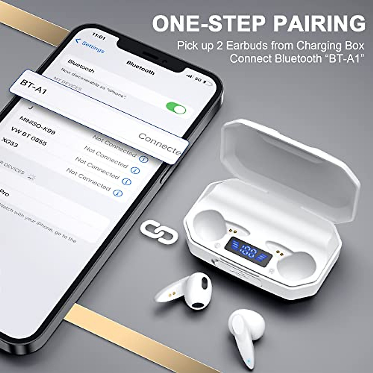 ACAGET Wireless Headphones for Pixel 7 Pro 7A 6 Fold, 50H Playtime Bluetooth Earbuds with LED Digital Display Charging Box Noise Canceling Headset Stereo Earphones for Samsung S23 S22 Android Phones