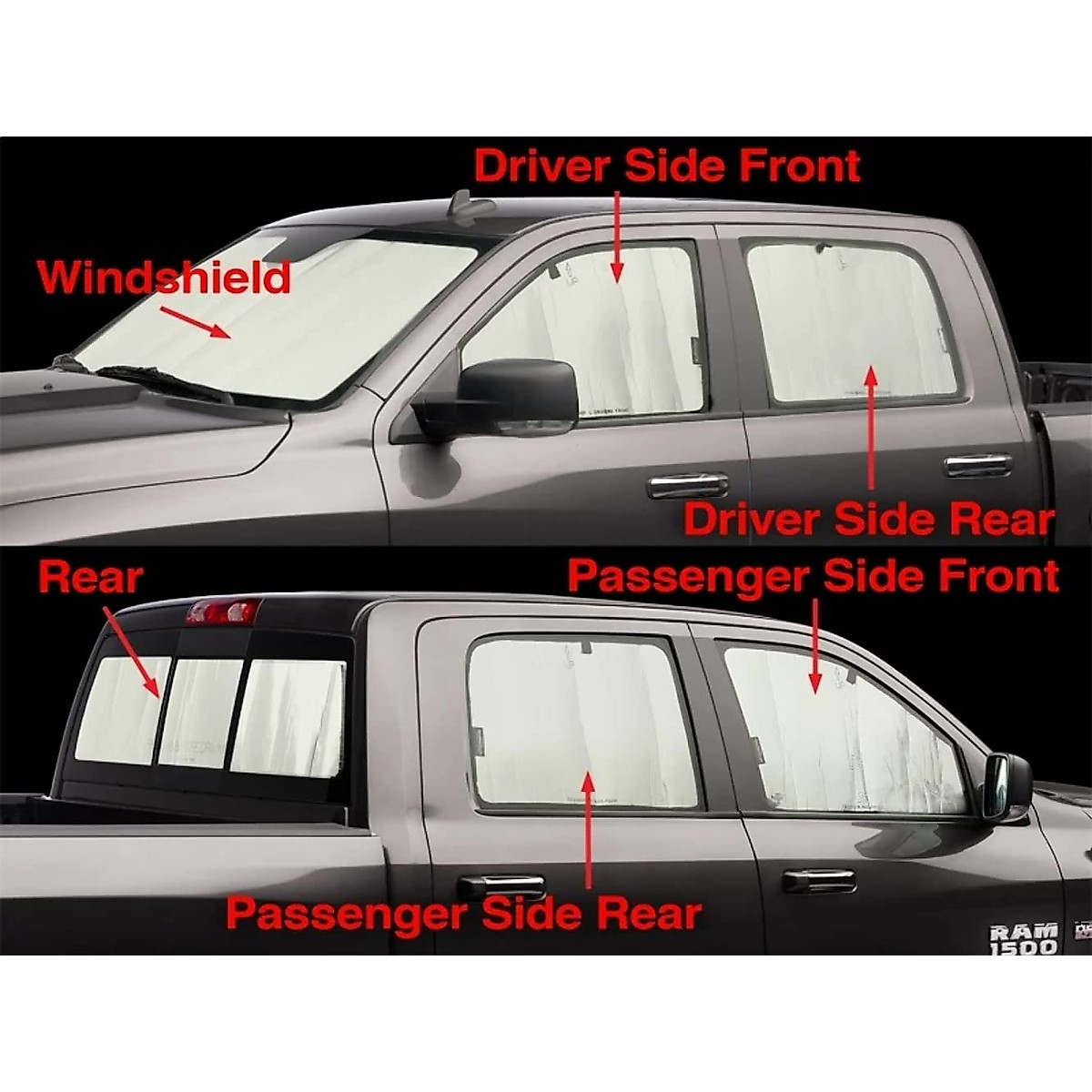 WeatherTech Sunshade Window Shade for Ram Truck 1500, Ram 1500 Classic, Ram 2500/3500, Ram Truck 1500 Classic, Ram Truck 2500/3500, Ram 1500 - Full Vehicle Kit (TS0005K2)