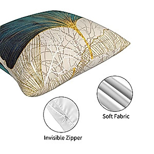 LOHDALOLF Teal and Gold Pillow Covers Set of 4 Turquoise Leaf Floral Pillow Cases Modern Simple Style Decorative Cushion Covers for Sofa Couch 18x18 Inch