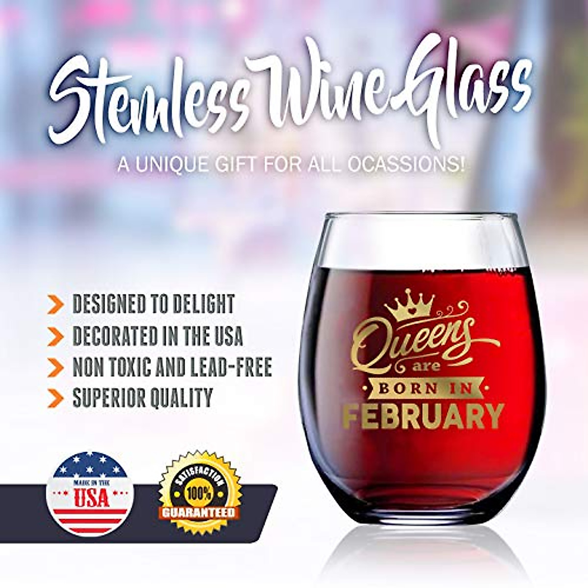 Bad Bananas February Birthday Gifts for Women - Queens Are Born In February 21oz Stemless Wine Glass - Pisces or Aquarius Zodiac Gifts For Her Happy Birthday Gifts for Moms, Best Friends, Sisters
