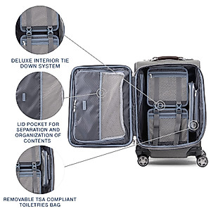 Travelpro Platinum Elite Softside Expandable Carry on Luggage, 8 Wheel Spinner Suitcase, USB Port, Laptop and Tablet Sleeves, Men and Women, Vintage Grey, Carry On 20-Inch