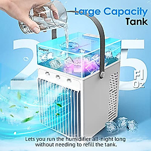 Air Conditioner Fan, Small AC Air Cooler with 20.3Oz Water Tank and 3-In-1 Air Cooler with Humidifier and Fan Modes for Bedroom Home Office and Room Grey