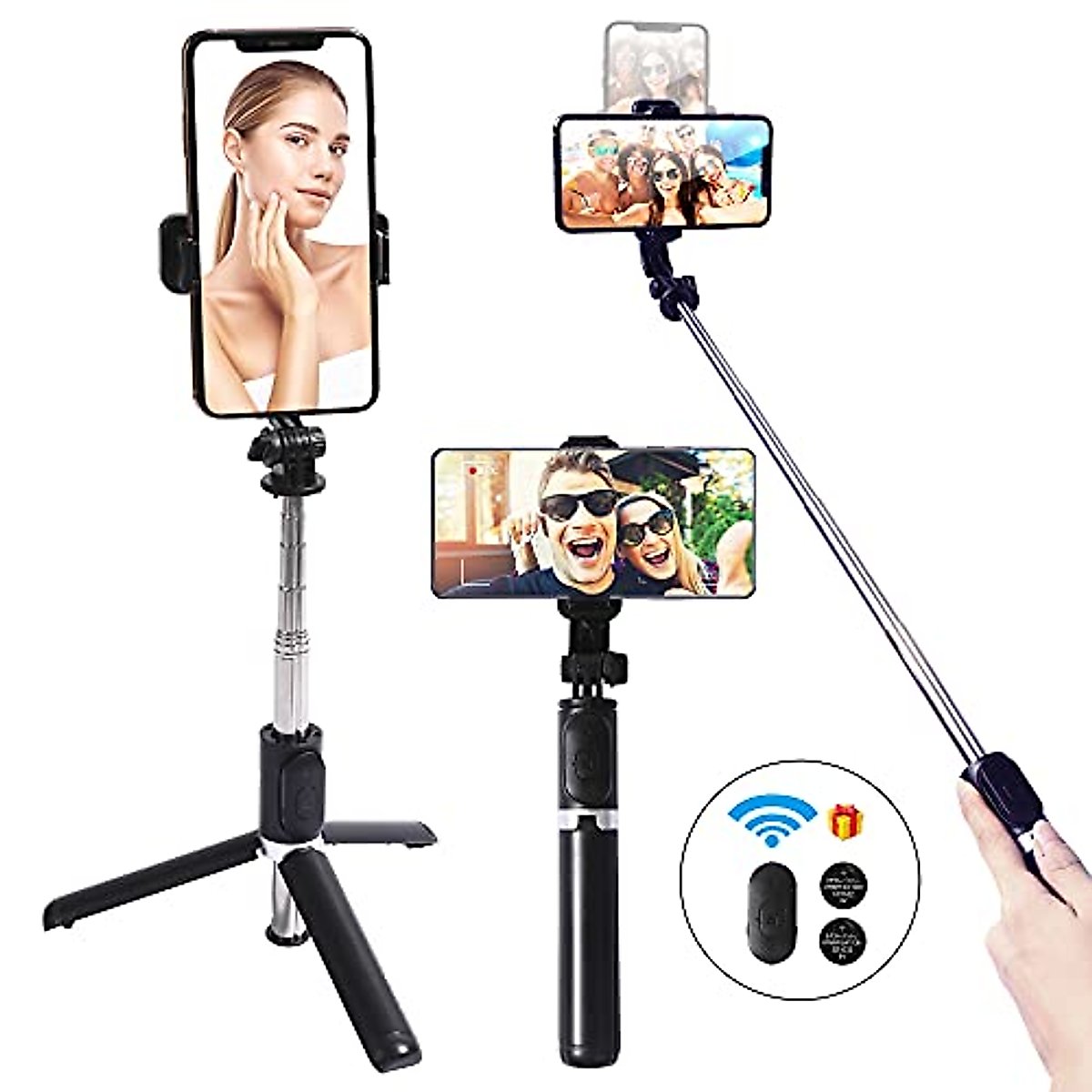Selfie Stick for iPhone - Upgrade Detachable Selfie Light, 44 Inch Extendable Tripod with Wireless Remote, 3 Light Modes, 9 Brightness Levels, Compatible with All iPhone & Android Devices