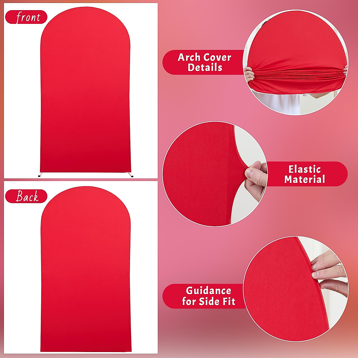 7.2FT Red Arch Backdrop Cover, Spandex Fitted Wedding Arch Stand Covers 2-Sided Round Top Chiara Arch Backdrop Cover for Wedding Ceremony Birthday Party Baby Shower Banquet Decoration