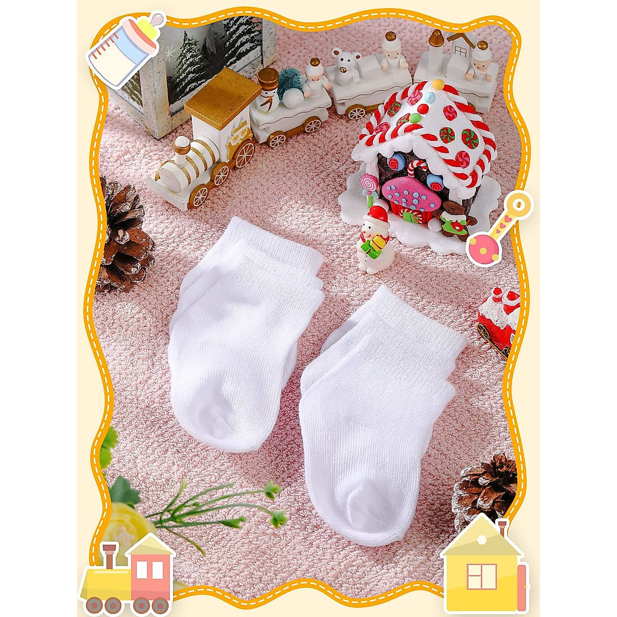 Jecery 50 Pairs Baby Cotton Socks Bulk Newborn Ankle Socks Unisex Baby Socks Stretch Socks for Baby Boys Girls,0-6 Months
