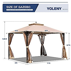 YOLENY 10'x12' Outdoor Canopy, Patio Gazebo with Mosquito Netting, Canopy Tent with Waterproof Double Roof Tops and Steel Frame, for Garden, Backyard,Parties, Deck