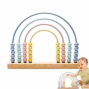 bopoobo Wooden Rainbow Abacus for Toddlers,Teaches Early Math Skills and Counting,Wooden Education Montessori Toys Learning Game for Kids