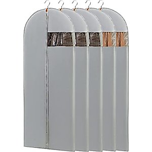 Perber Dress Bags for Gowns Long, 65'' Garment Bags for Hanging Clothes, Dress Garment Bag, Clear Foldable Long Dress Bag for Closet Storage and Travel - Gray/ 5 Pack