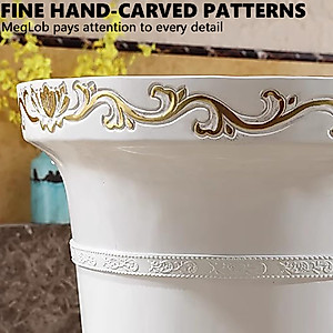 MegLob Free Standing Thickened Solid Wood Bathtub, Oval Soaker Tub, Classic Hand-Carved All-Wood Deep Soaker, White Wooden Freestanding Bathtub with Inner Chair & Pop-Up Drain,160cm/62.99"