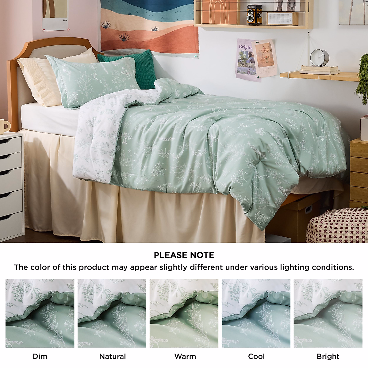 Bedsure Twin Comforter Set - Sage Green Bed Set, 2 Pieces Cute Floral Bedding, 1 Soft Reversible Botanical Flowers Comforter and 1 Pillow Sham