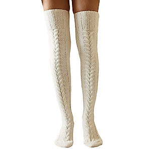Springcmy Women's Cable Knitted High Boot Socks Extra Long Winter Over Knee Stockings Leg Warmers
