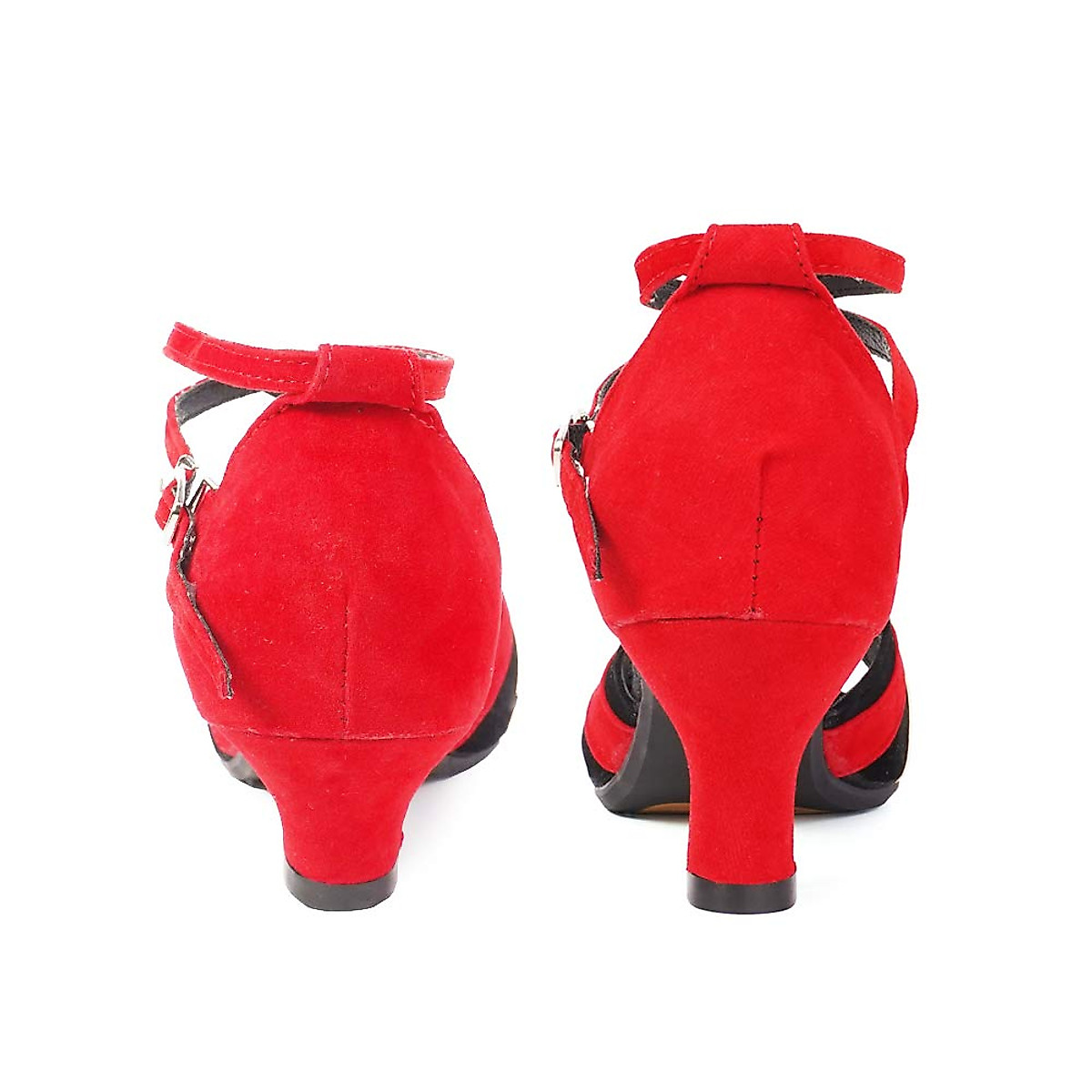 TINRYMX Women Latin Dance Shoes Ballroom Tango Dance Sandals with Open Toe, Gold+Red, US 9