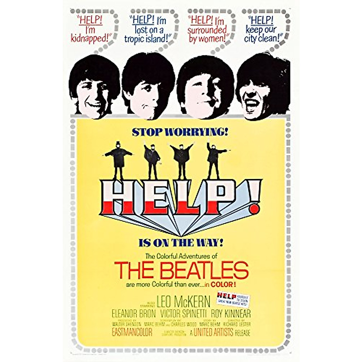 Posterazzi Help British Beatles: Ringo Starr Paul Mccartney John Lennon George Harrison 1965 Art Movie Masterprint Poster Print, (11 x 17)
