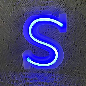 QiaoFei Light Up Marquee Letters Lights Letters Neon Signs, Pink Wall Decor/Table Decor for Home Bar Christmas, Birthday Party, Valentinefs Day Words-Blue Letters (S)