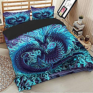 3D Blue Dragon Bedding Set Chinese Dragon Full Queen Duvet Cover Set with Pillow Cases Bed Sheets Twin King Quilt Cover Bed Linen (US Full)