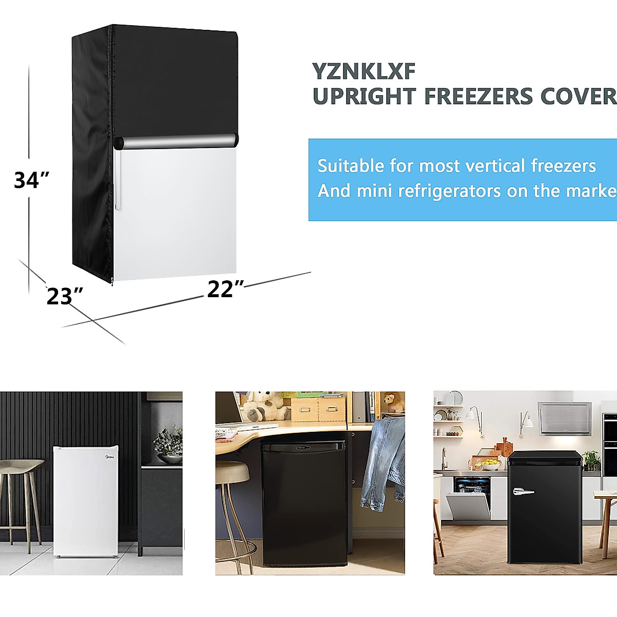 YZNKLXF Upright Freezer Cover 22''L x 23''W x 34''H, 600D Oxford mini fridge cover Protection for Outdoor Refrigerator Waterproof, Dustproof,Sun-Proof